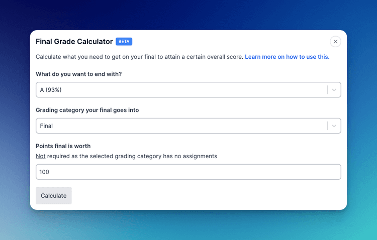 Introducing a Final Grade Calculator | Bessy